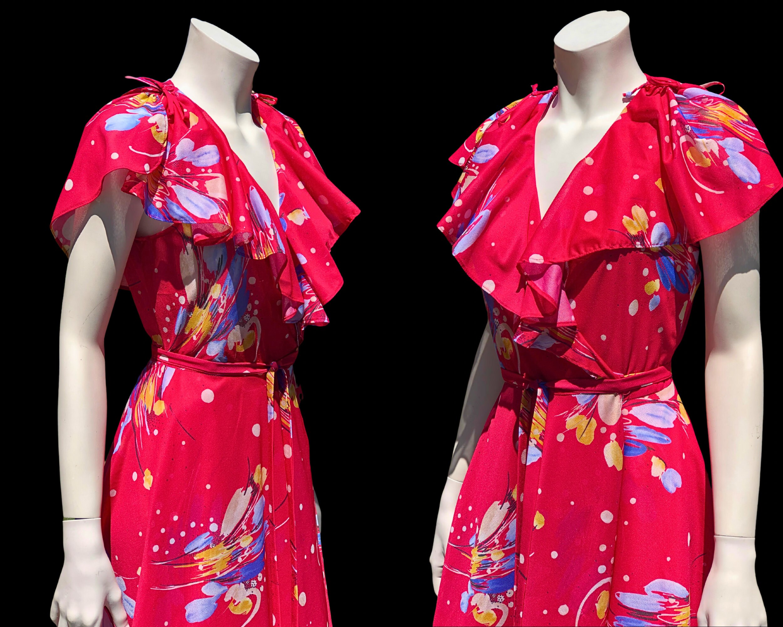 Sleeveless WRAP Sundress / Full Skirt Ruffled Abstract Print Dress ...