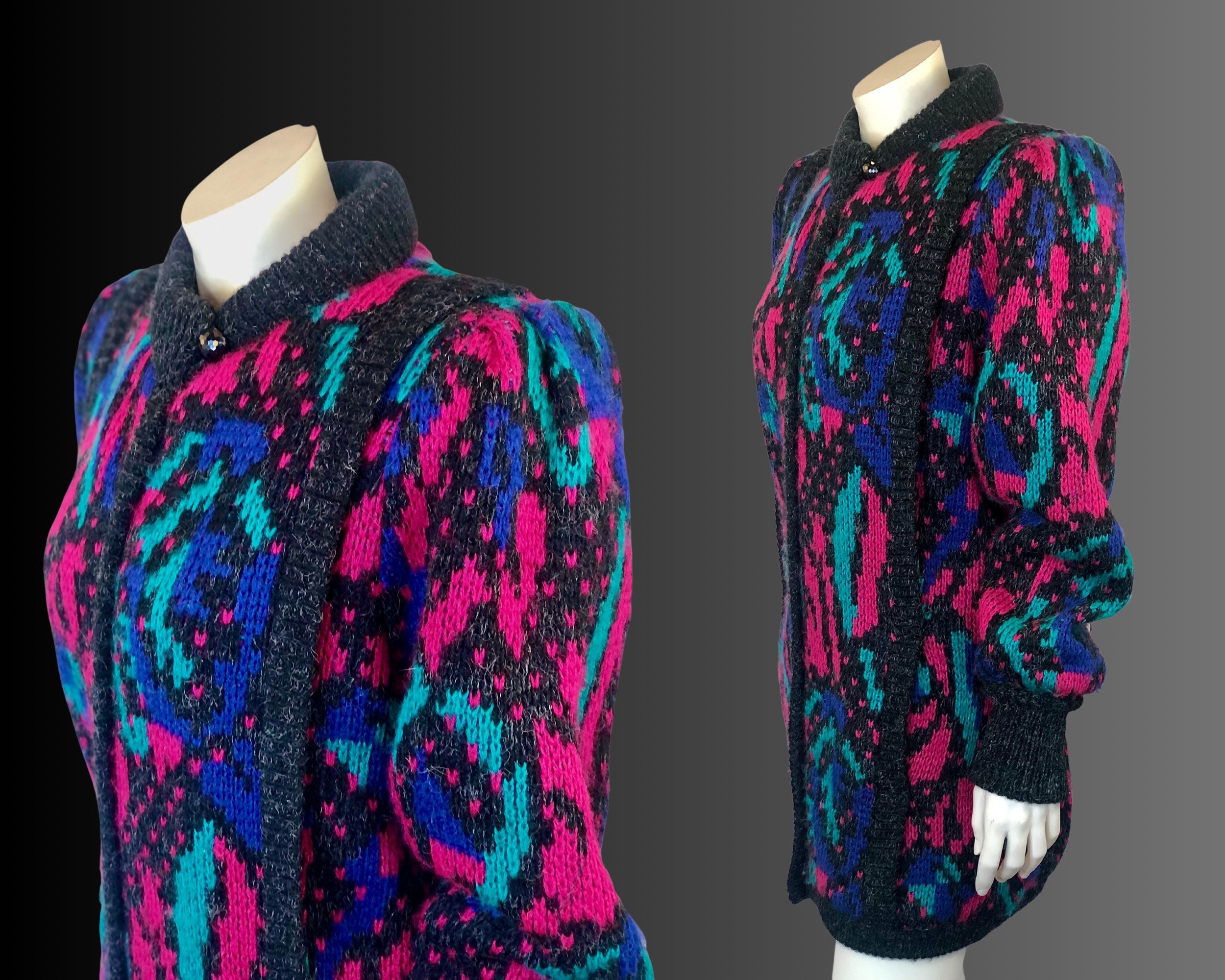 STATEMENT SHOULDER 80s Puff Sleeve Sweater Coat / Vintage 80s - Etsy