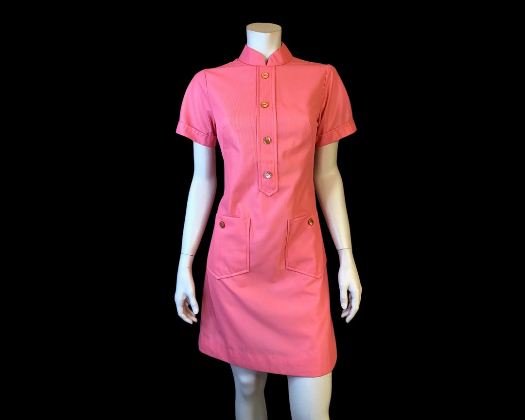 60s NEON Pink DINER Uniform Dress / Waitress Rockabilly Pin up ...