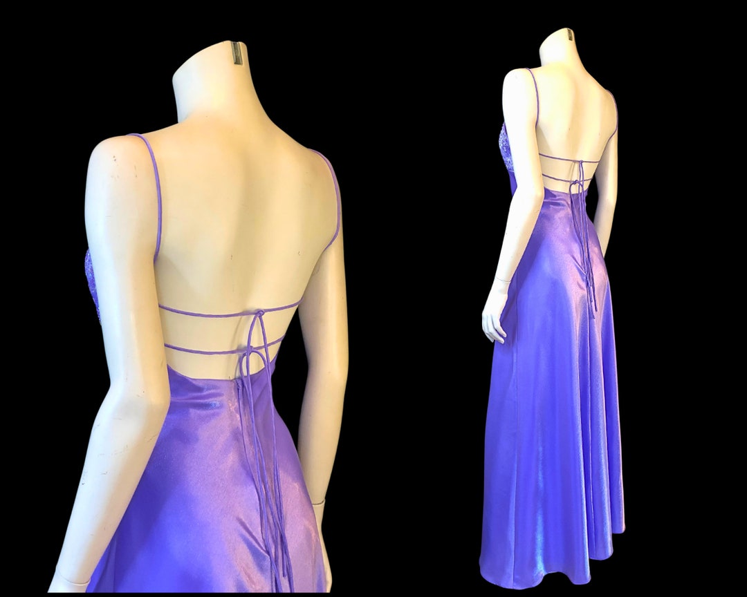 90s Y2K Wet Look Bead and Sequin LAVENDER PURPLE Formal Slip Dress ...