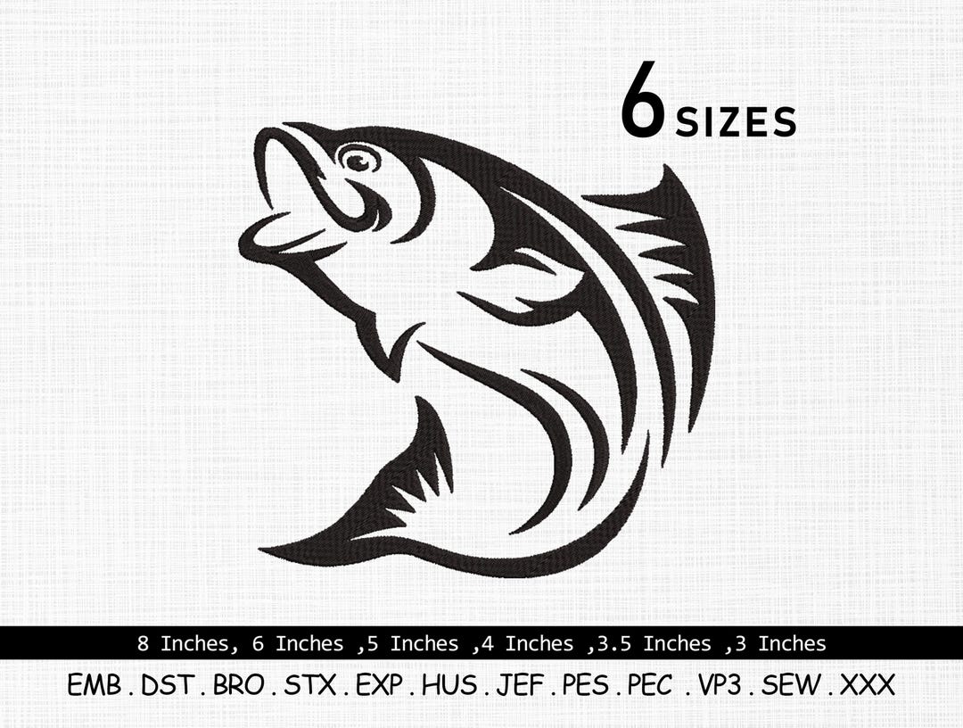 Bass Fish Embroidery Design, Bass Fish Outline Embroidery, Sea Animals ...