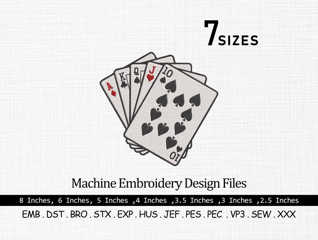 Playing Cards Embroidery Design, Card Suits Embroidery, Casino Gambling ...