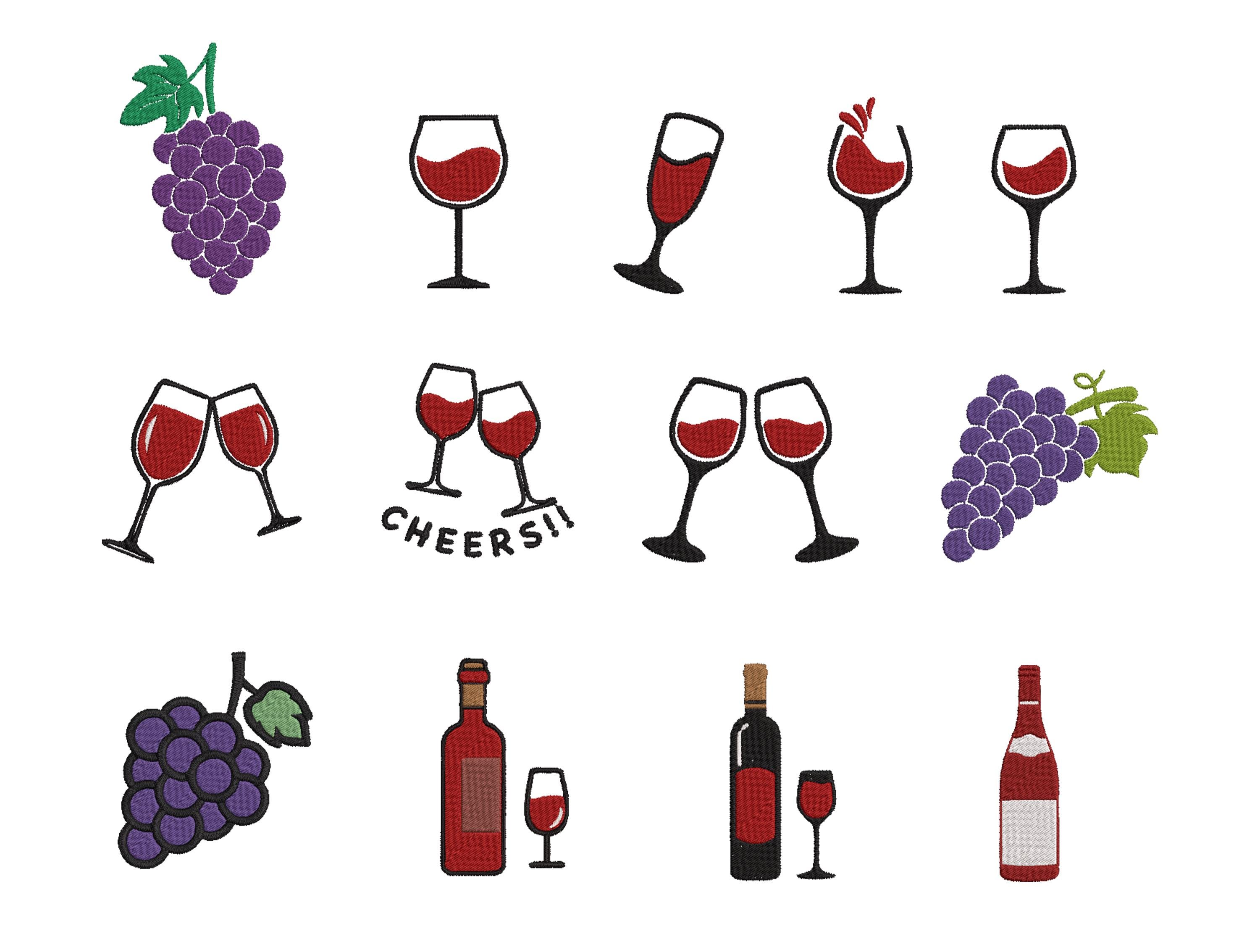 Wine Embroidery Design, Wine Glass Embroidery, Glass of Red Wine ...