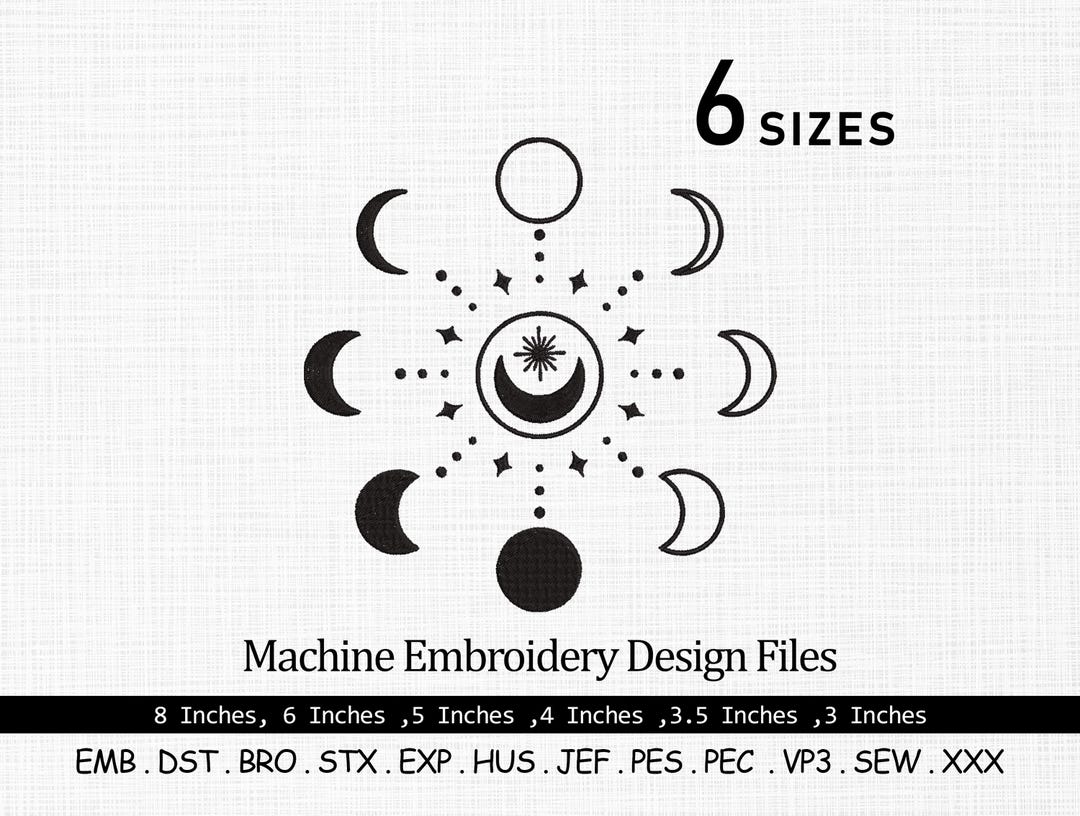 Moon Phases Embroidery Design, Moon Embroidery Design, Moon Silhouette ...