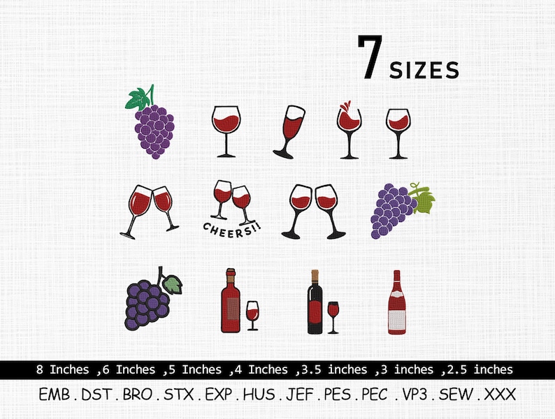 Wine Embroidery Design, Wine Glass Embroidery, Glass of Red Wine ...
