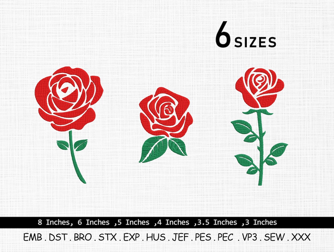 Red Rose Embroidery Design: Machine Embroidery Pattern (6 Sizes ...