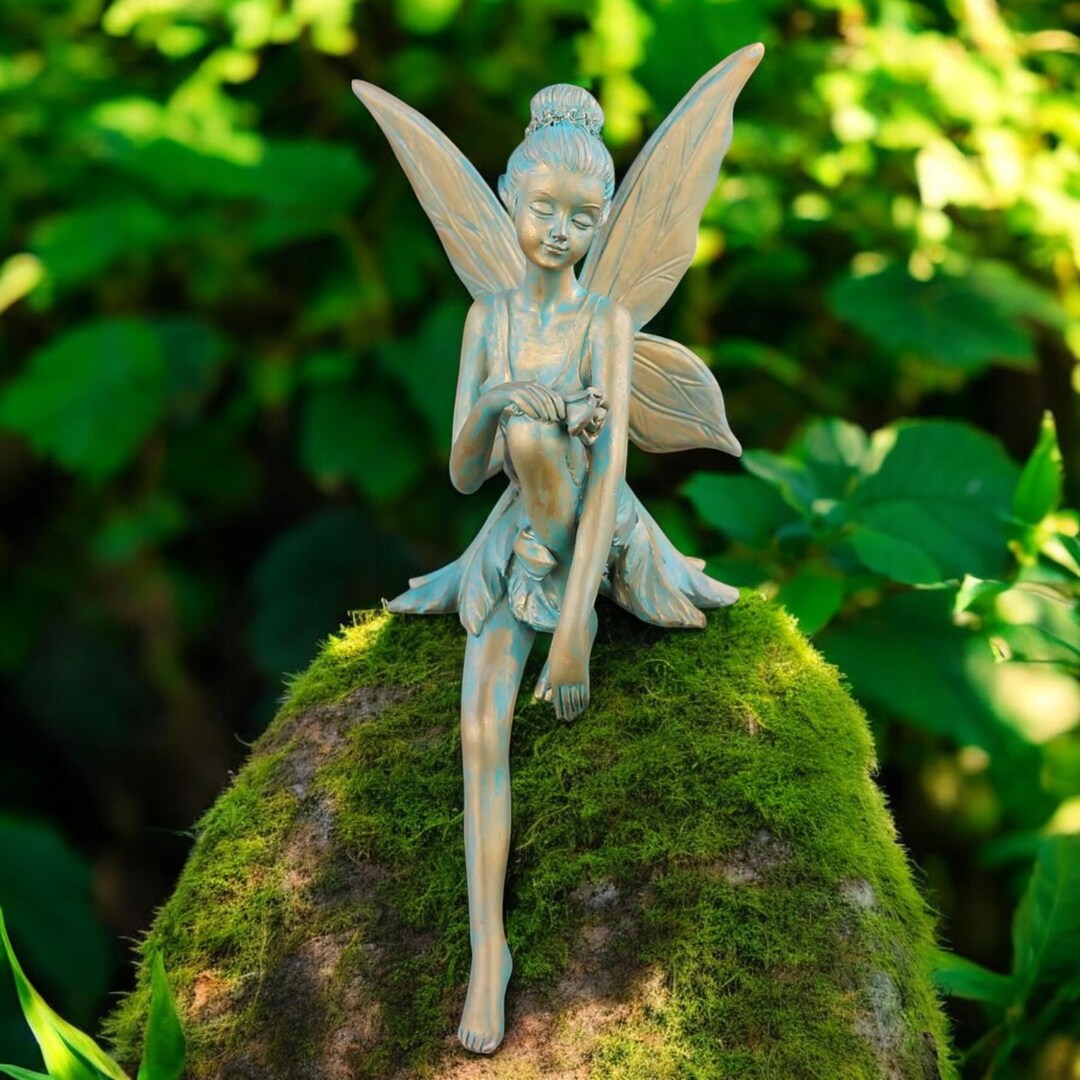 Copper Sitting Angel Statue for Garden, Rose Angel Decor for Pond ...