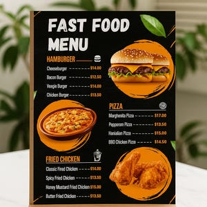 Modern Fast Food Menu Template - Printable & Editable PDF- for Canva or ...