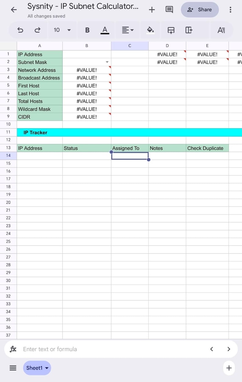 IP Subnet Calculator and Tracker – Excel & Google Sheets Spreadsheet ...