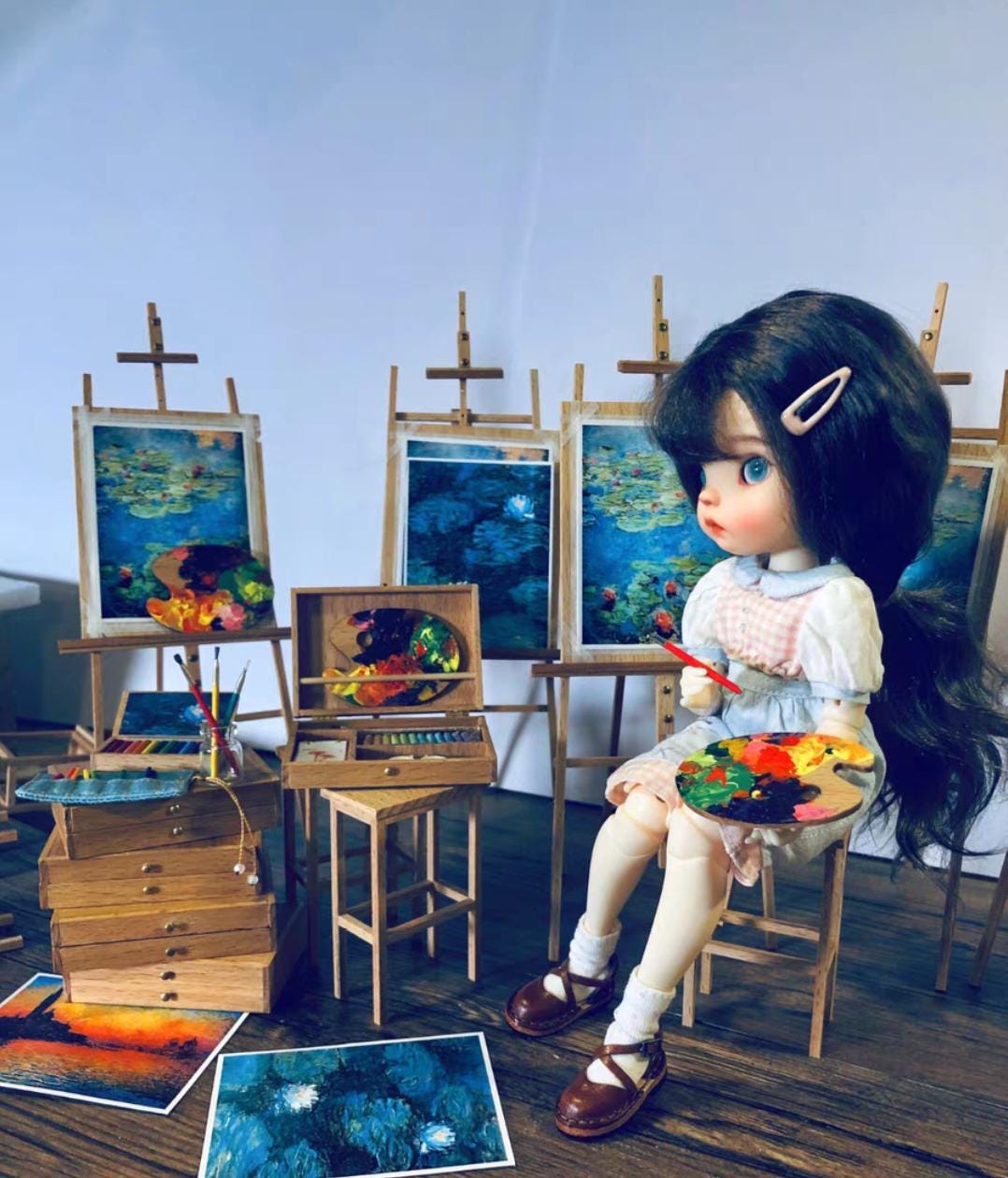 Miniature 1/6 Scale Artist Set With Stool and Full Accessories /oil ...