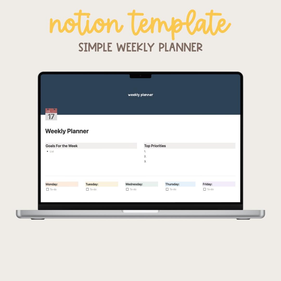 Notion Weekly Planner Template: Minimalist Organizer (digital Download ...