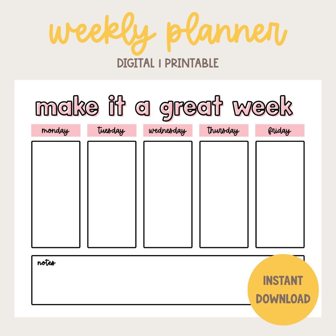 Horizontal Weekly Planner | Printable & Digital Template (PDF) - Etsy