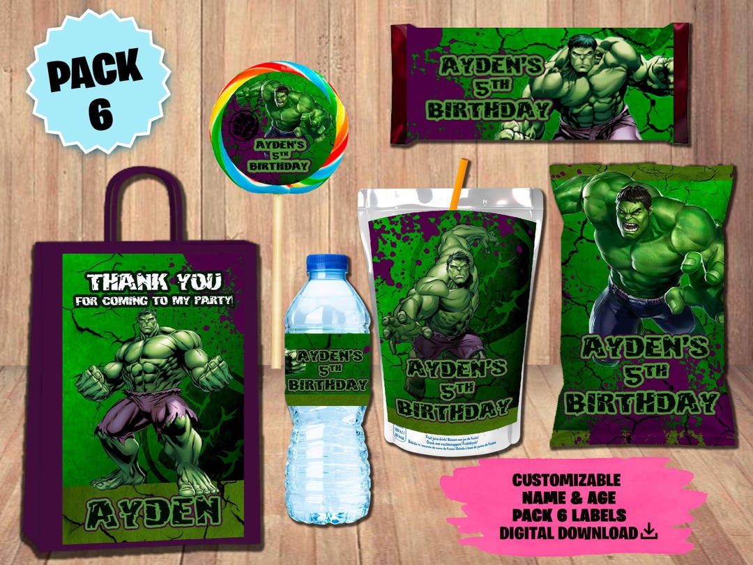 Hulk Birthday Party Pack - ONLY DIGITAL DOWNLOAD - Pack of 6 Labels ...