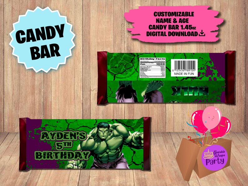 Hulk Candy Bar Wrapper - ONLY DIGITAL DOWNLOAD - Chocolate Label That ...