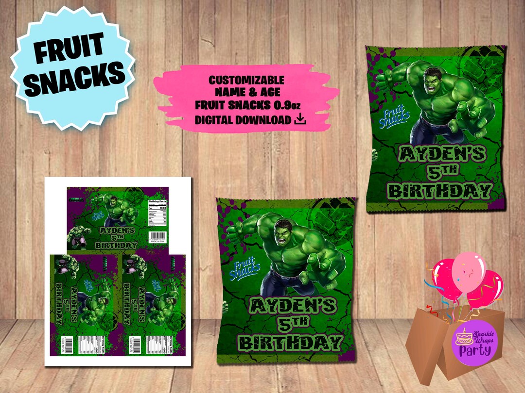 Hulk 0.9oz Fruit Snacks Wrapper - ONLY DIGITAL DOWNLOAD - Gummies Label ...