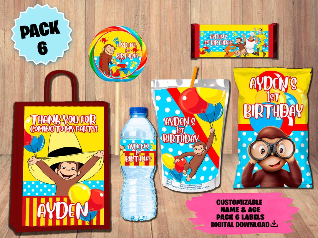 Curious George Birthday Party Pack - ONLY DIGITAL DOWNLOAD - Pack of 6 ...