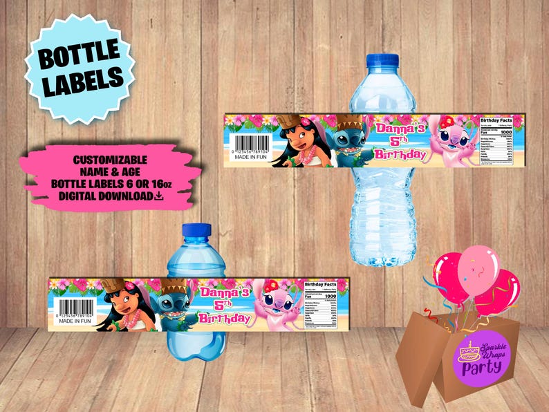 Lilo and Stitch Water Bottle Wrapper - ONLY DIGITAL DOWNLOAD - Labels ...