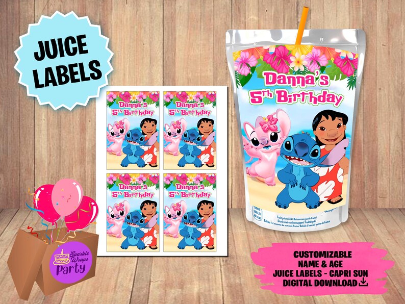 Lilo and Stitch Juice Wrapper - ONLY DIGITAL DOWNLOAD - Labels That You Can Print - Birthday ...