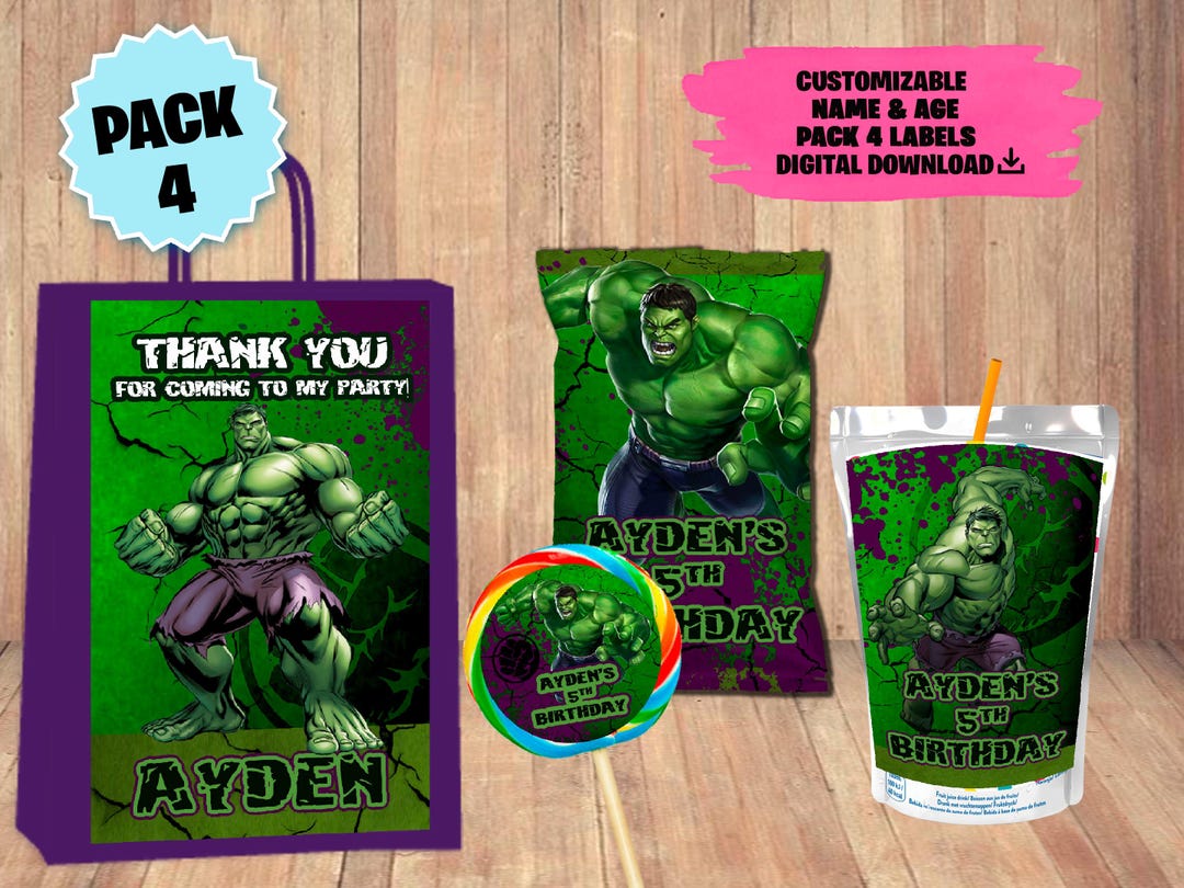 Hulk Birthday Party Pack - ONLY DIGITAL DOWNLOAD - Pack of 4 Labels ...