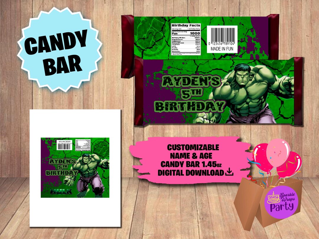 Hulk Candy Bar Wrapper - ONLY DIGITAL DOWNLOAD - Chocolate Label That ...