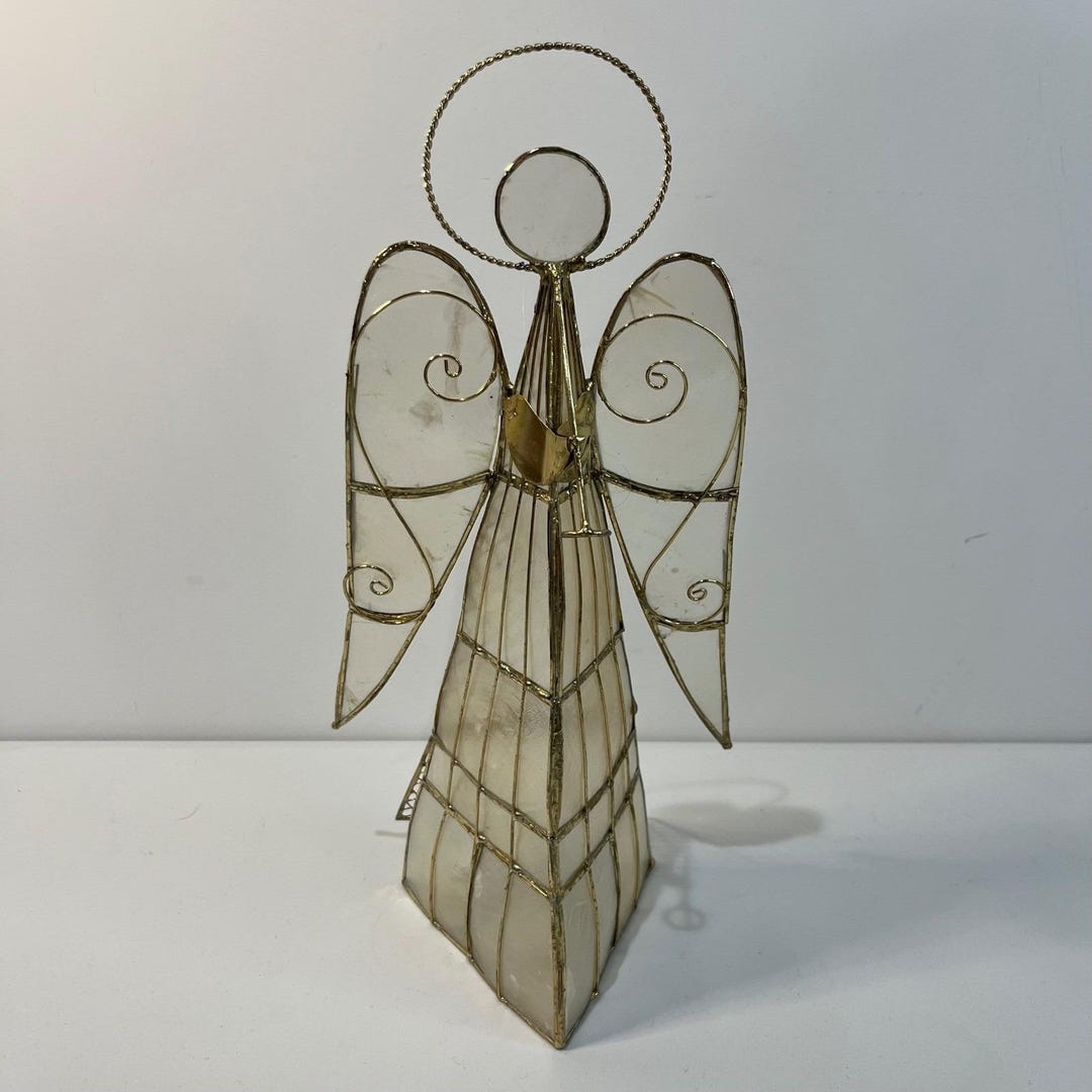 Vintage Capiz Shell Angel Fixture Gold Decor Holiday Fairy Christmas ...