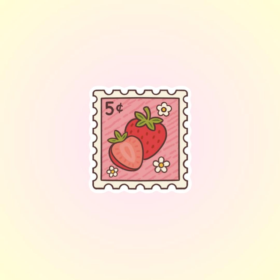 Strawberry Postal Stamp Sticker - Etsy