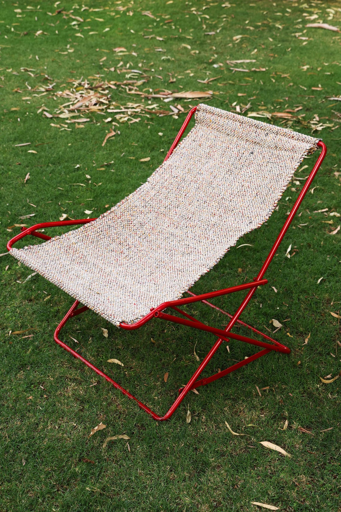 Handwoven Upcycled Plastic Folding Chair | Eco-friendly Outdoor Seat ...