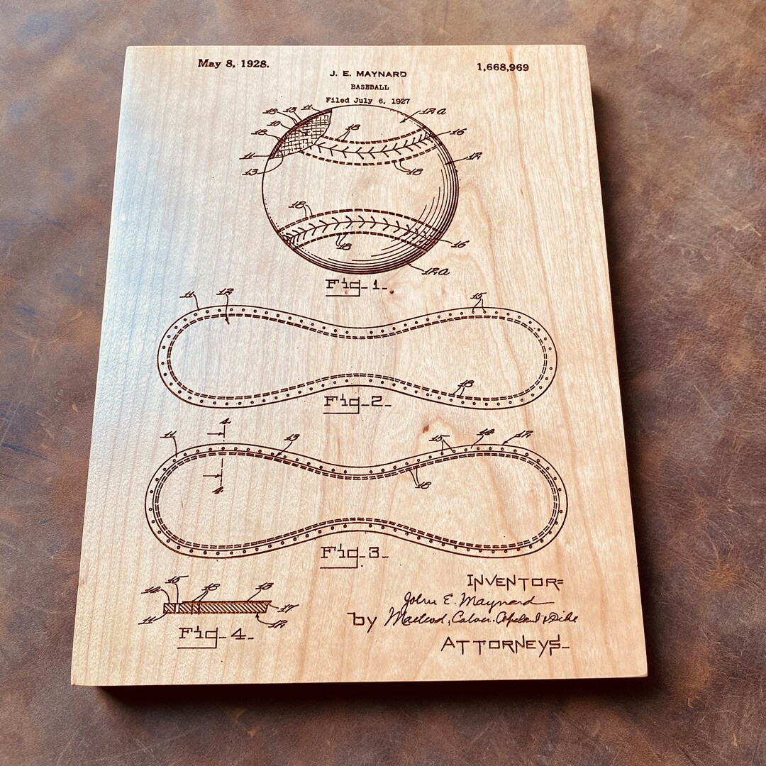 Baseball Patent Print Engraved in Wood - Etsy