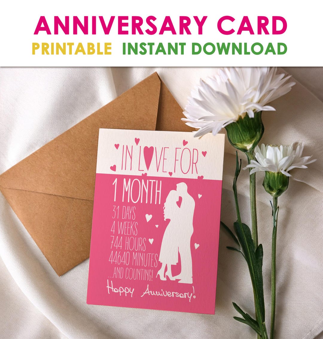 Printable 1 Month Anniversary Card: Romantic Greeting Card (digital ...