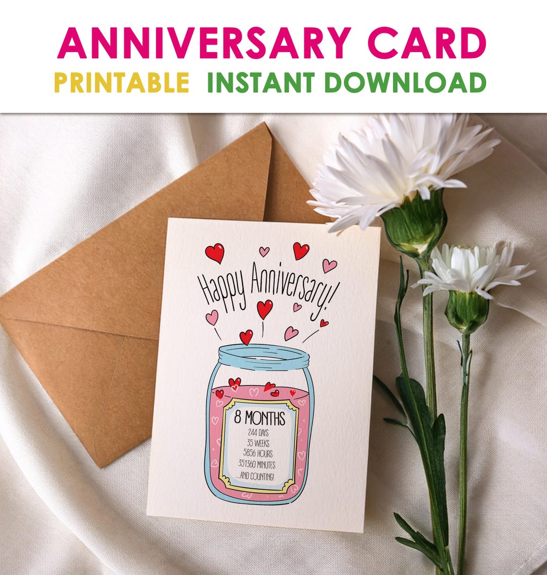 8 Month Anniversary Card: Romantic Printable Greeting Card (digital ...
