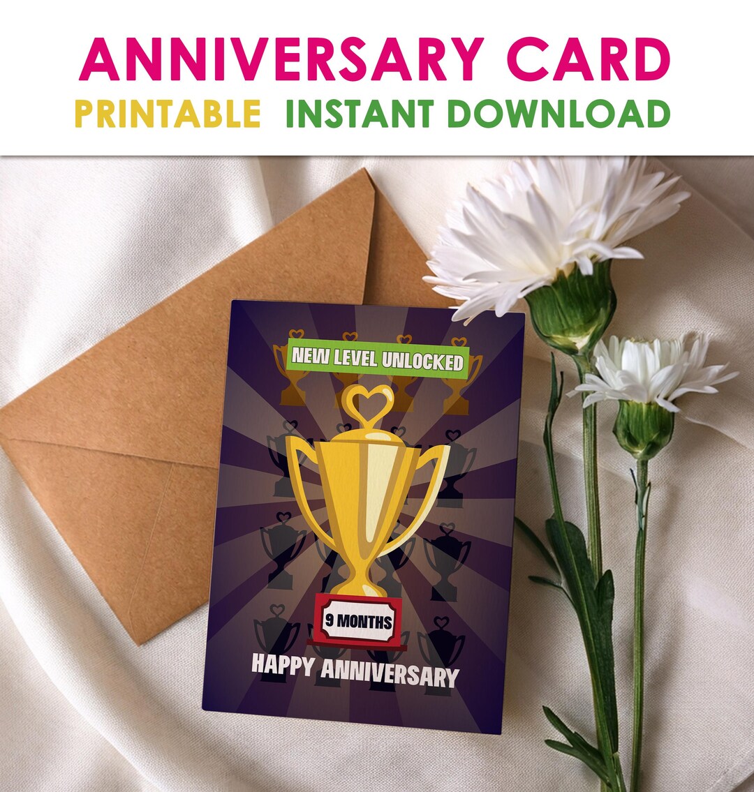 9 Month Anniversary Card - Printable Cute Nine Month Together Card for ...