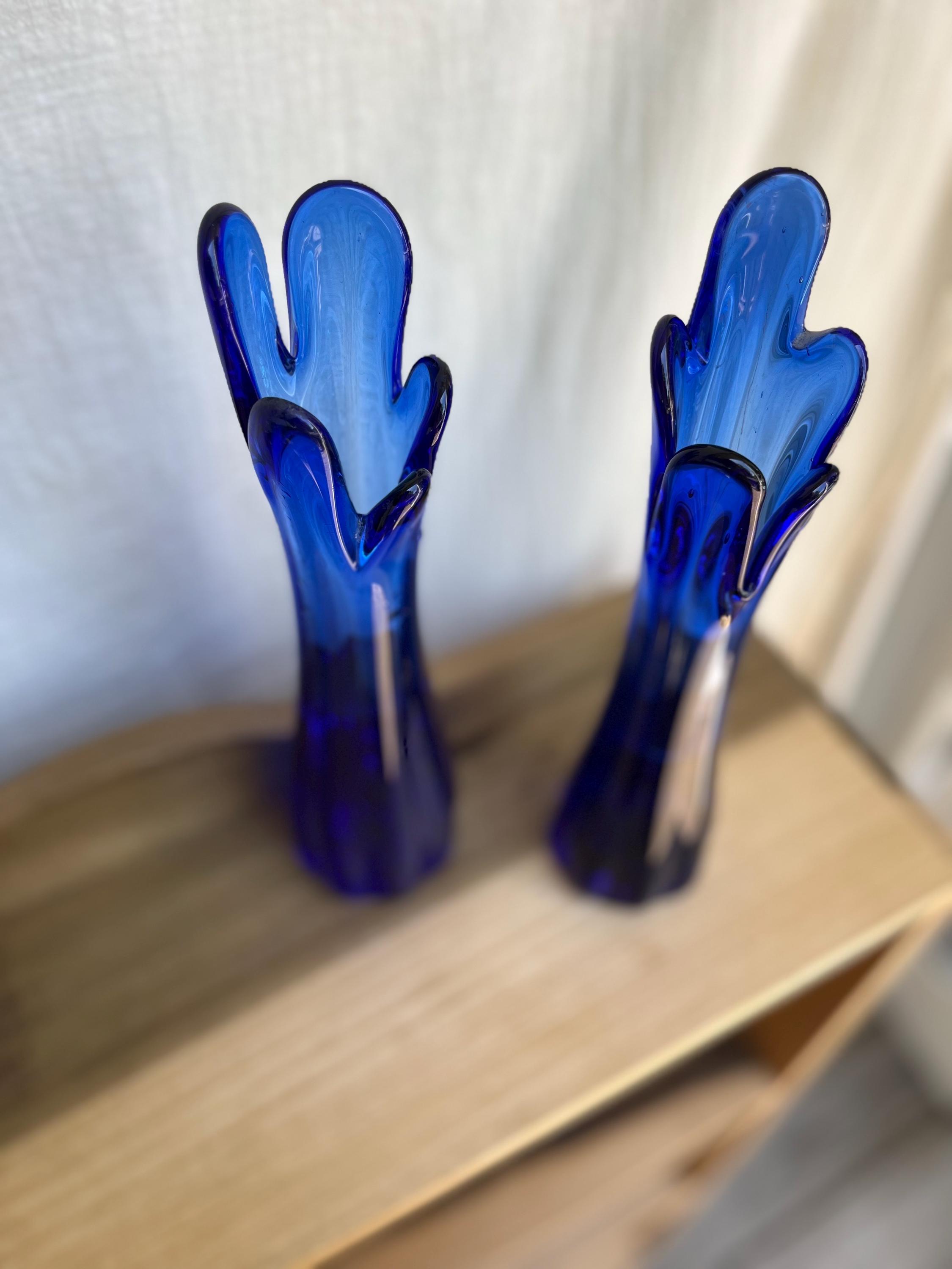 Cobalt Blue 5 Finger Glass Vases / Unique Design / Mid Century Find - Etsy