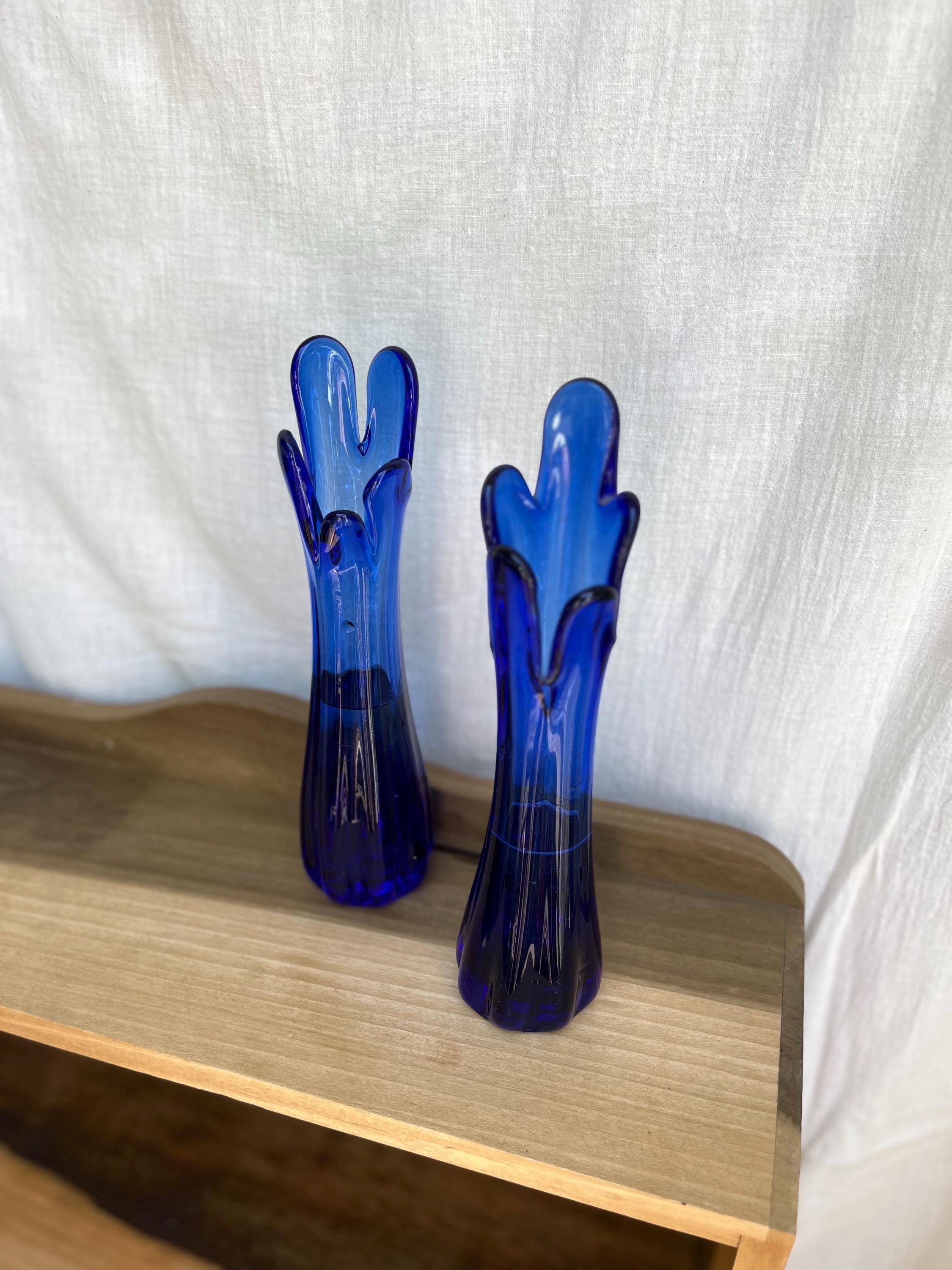 Cobalt Blue 5 Finger Glass Vases / Unique Design / Mid Century Find - Etsy