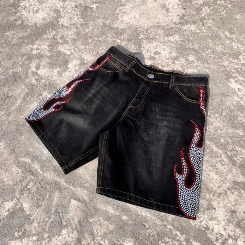 Rhinestone Jorts - Etsy