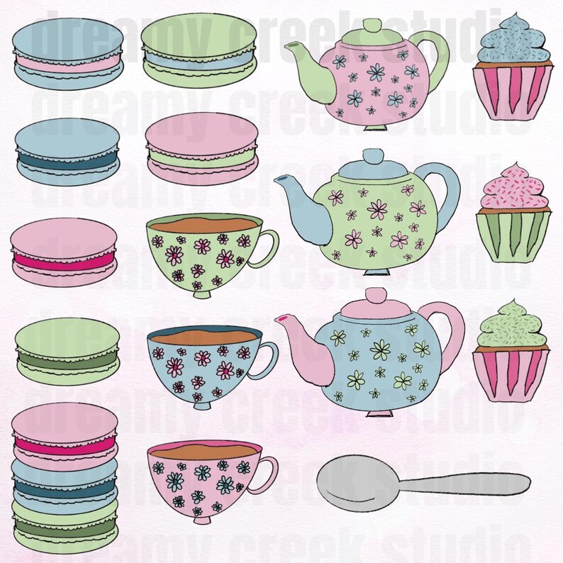 Cute Tea Party Doodle Clip Art, PNG, Hand-drawn Teacup Clip Art ...
