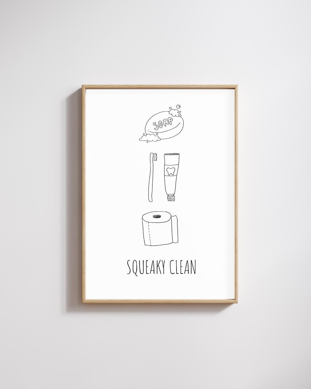 Hand Drawn Line Art Bathroom Poster, Minimalist Black and White ...