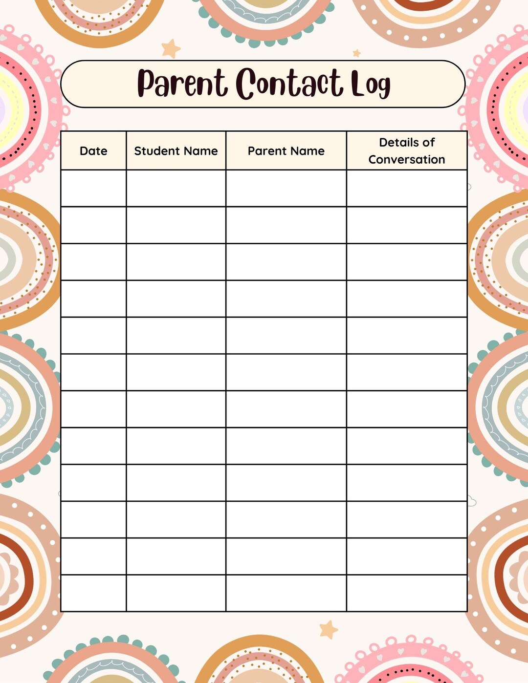 Parent Contact Log - Etsy