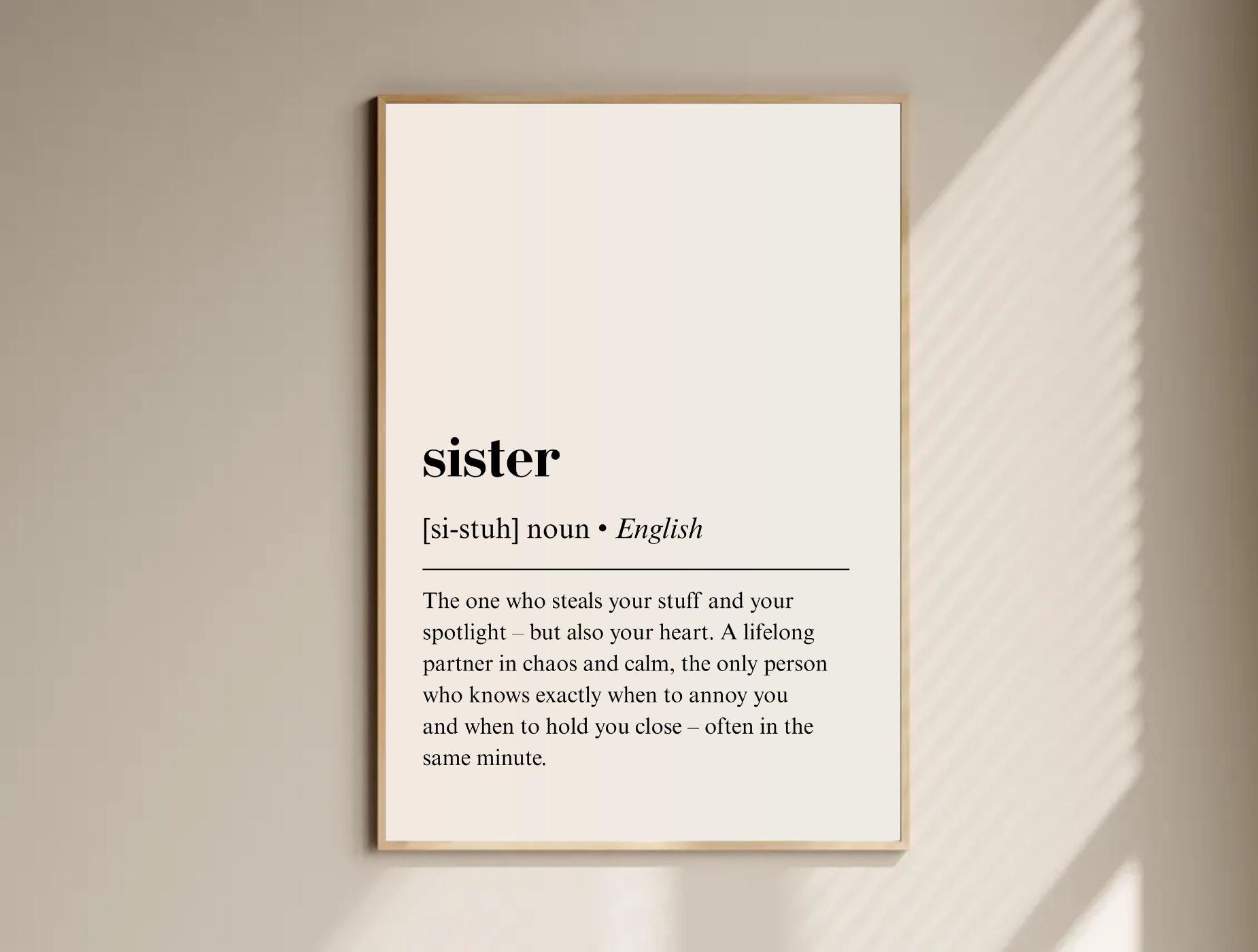 Sister Definition Print, Printable Sister Gift, Sentimental Wall Art ...
