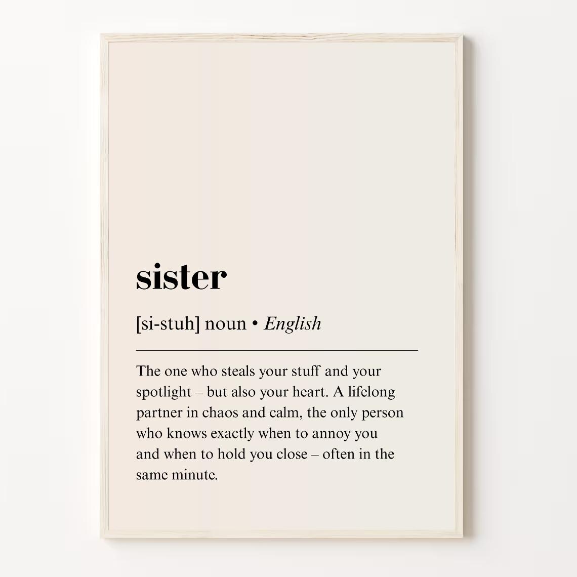 Sister Definition Print, Printable Sister Gift, Sentimental Wall Art ...