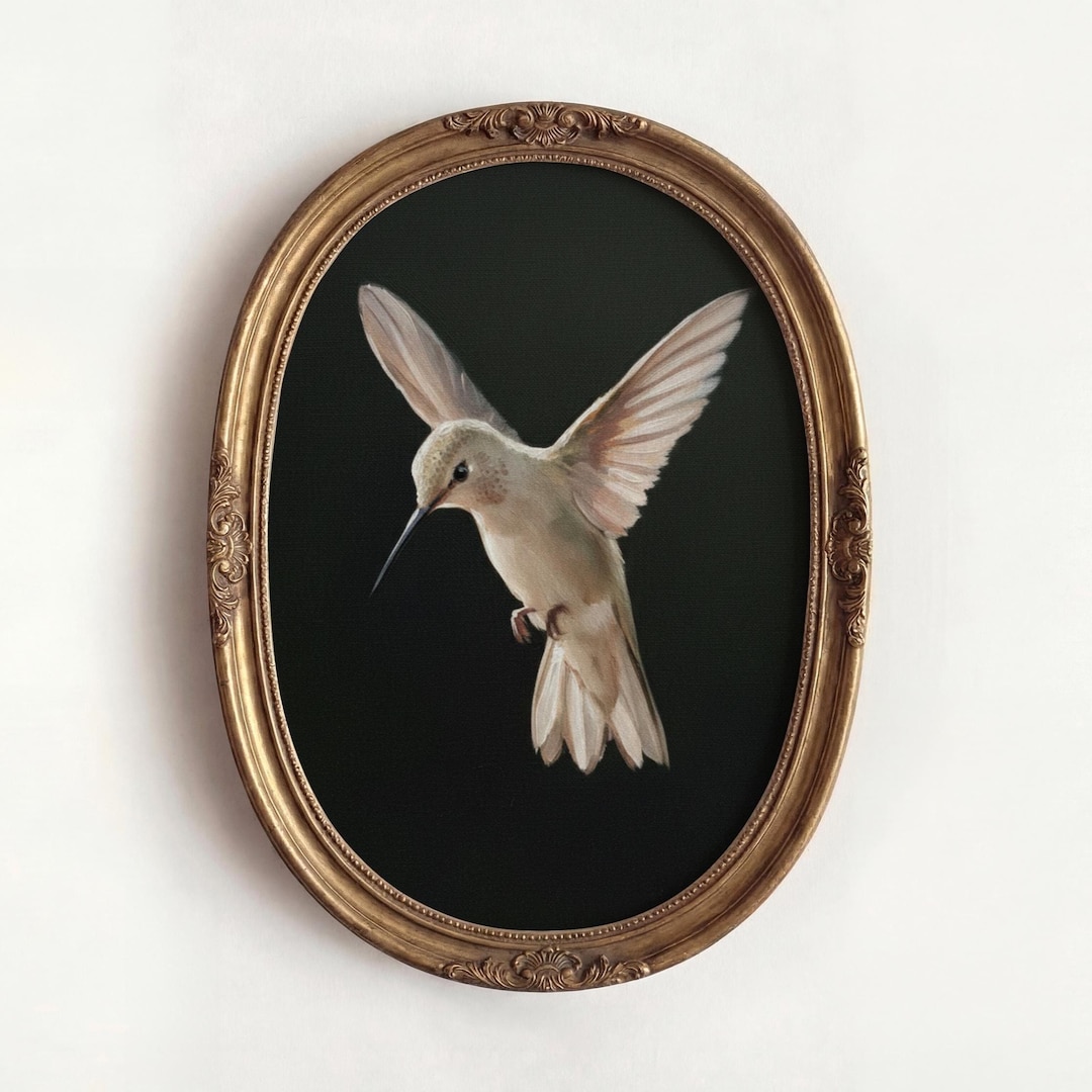 Gracioso beija-flor em pintura a óleo, arte de parede vintage com ...