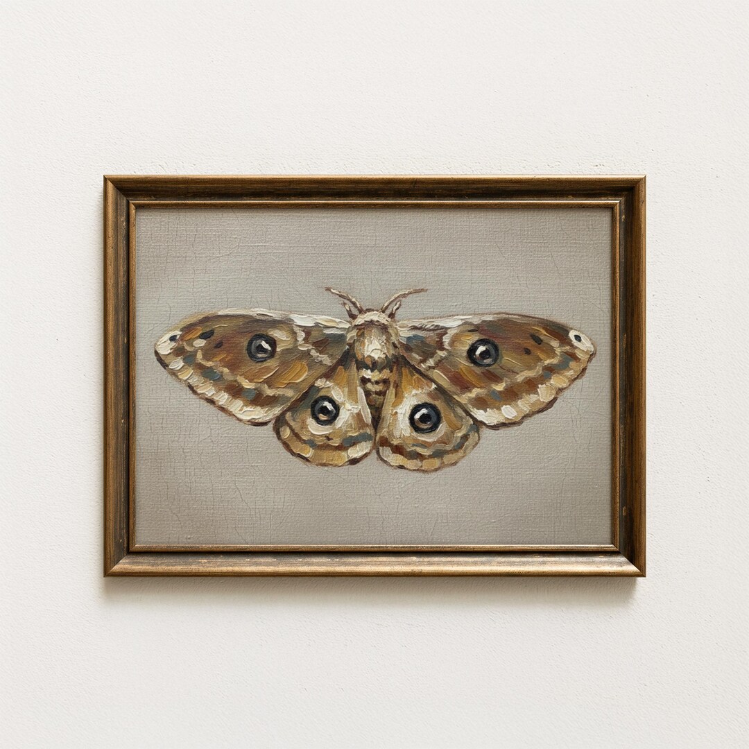 Emperor Moth Oil Painting Print, Vintage Insect Wall Art, Rustic ...