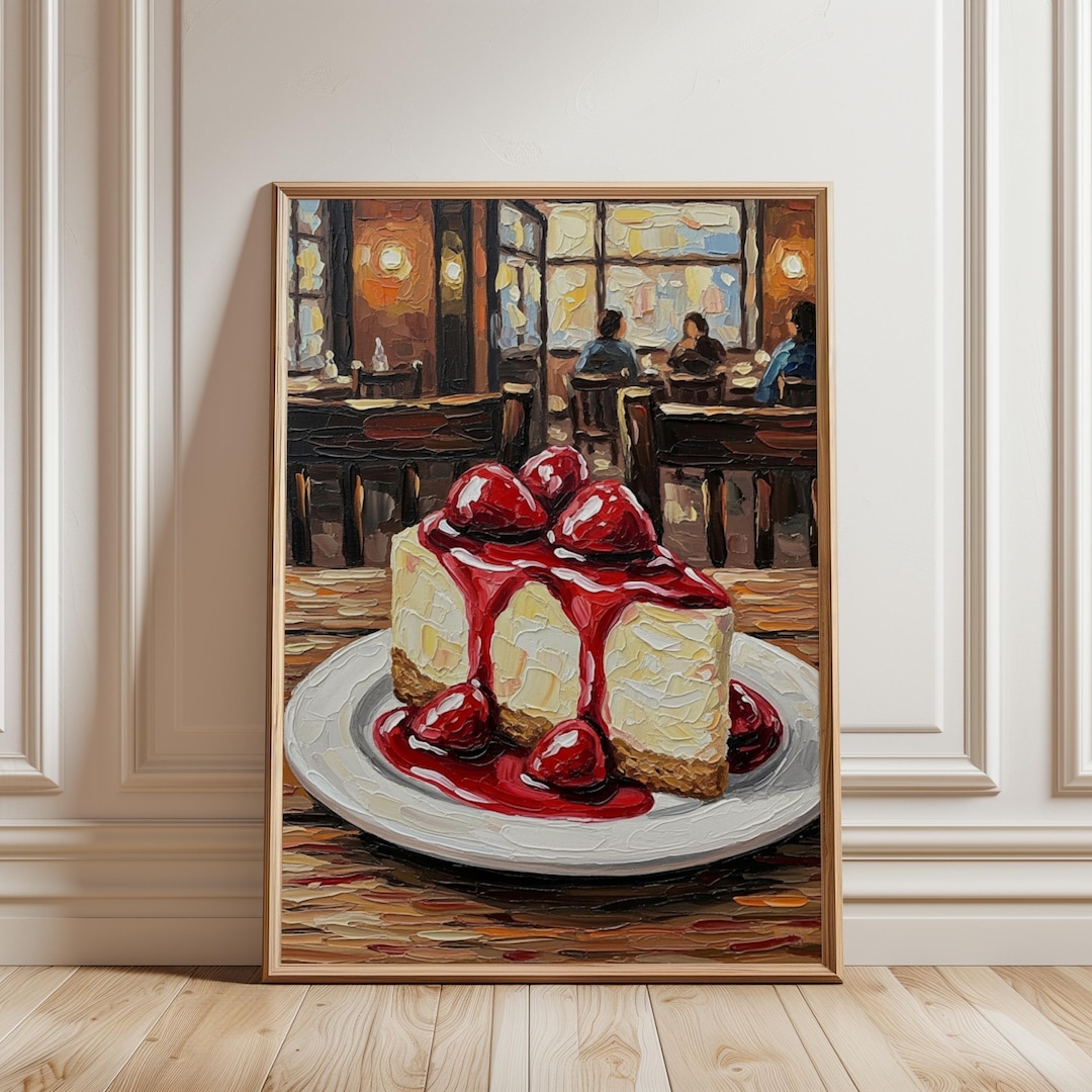 Strawberry Cheesecake Wall Art Print, Vintage Food Poster, Cute Bakery ...