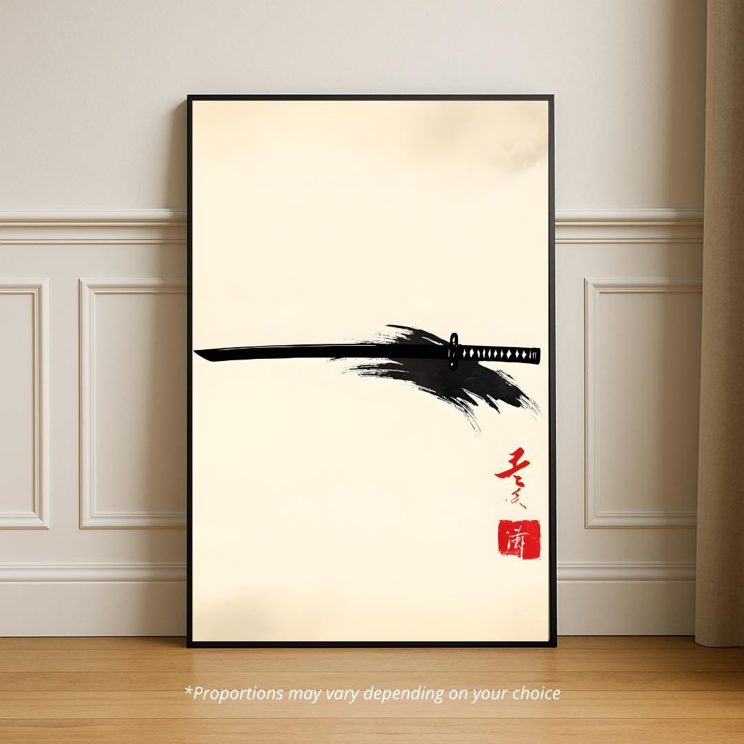 Katana Wall Art – Japanese Zen Sword Print – Sumi-e Ink Poster - Etsy