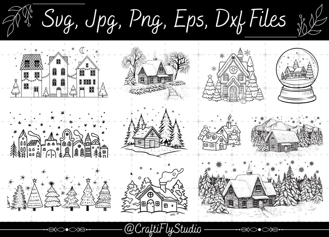 Winter Scene SVG Bundle, Christmas Scene Clipart, Winter House Svg ...