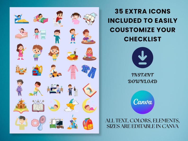 Editable Kids Routine Chart – Morning & Evening Checklist | Visual ...