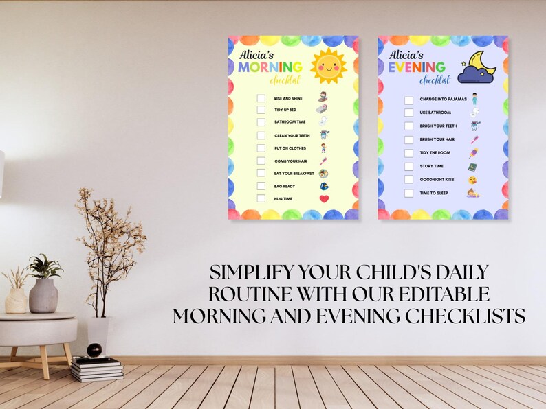 Editable Kids Routine Chart – Morning & Evening Checklist | Visual ...