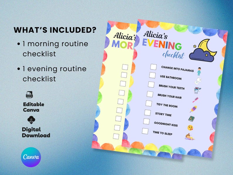Editable Kids Routine Chart – Morning & Evening Checklist | Visual ...