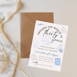 Editable Template “around the World in 30 Years” Birthday Invitation ...