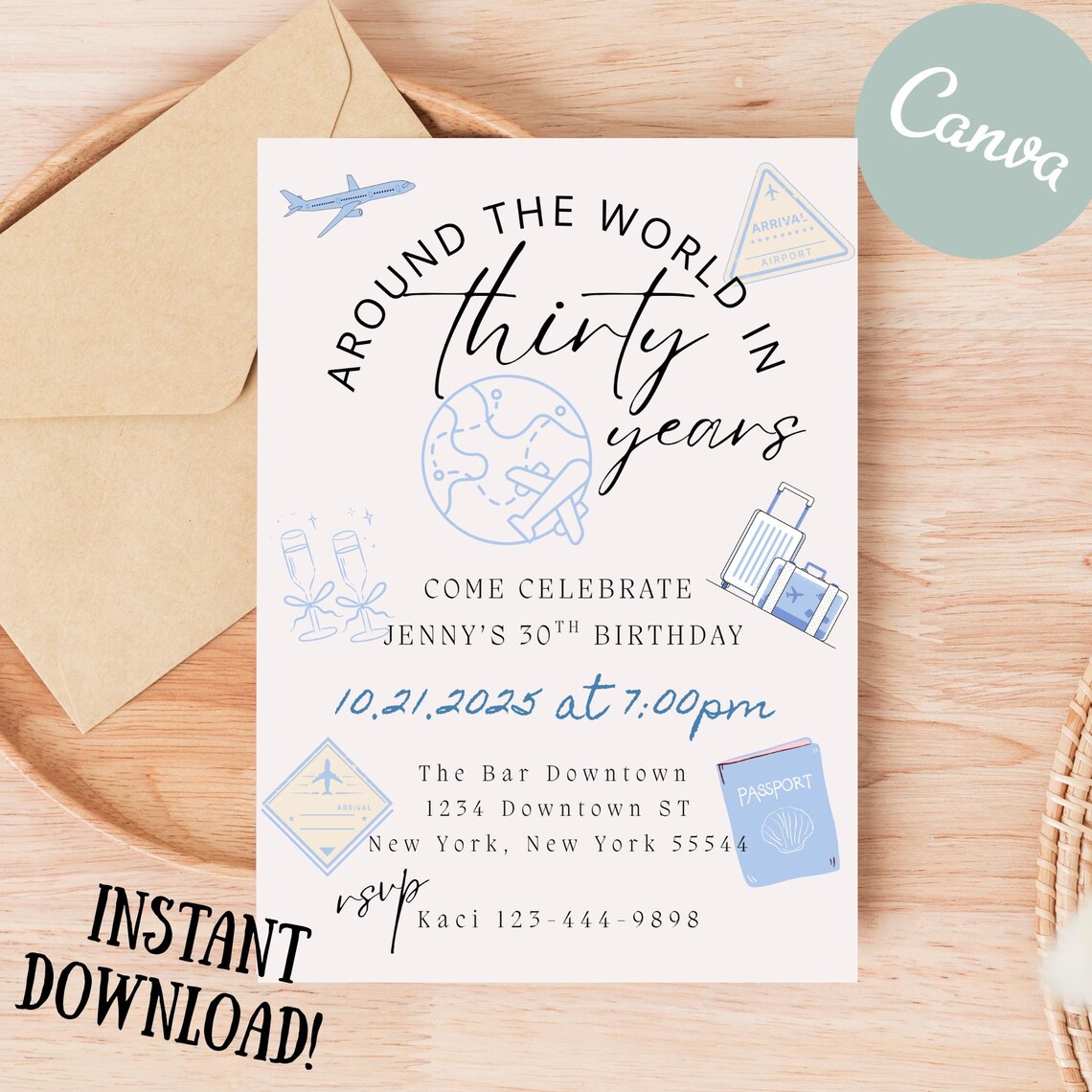 Editable Template “around the World in 30 Years” Birthday Invitation ...