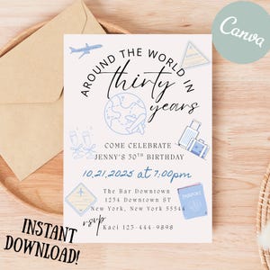 Editable Template “around the World in 30 Years” Birthday Invitation ...